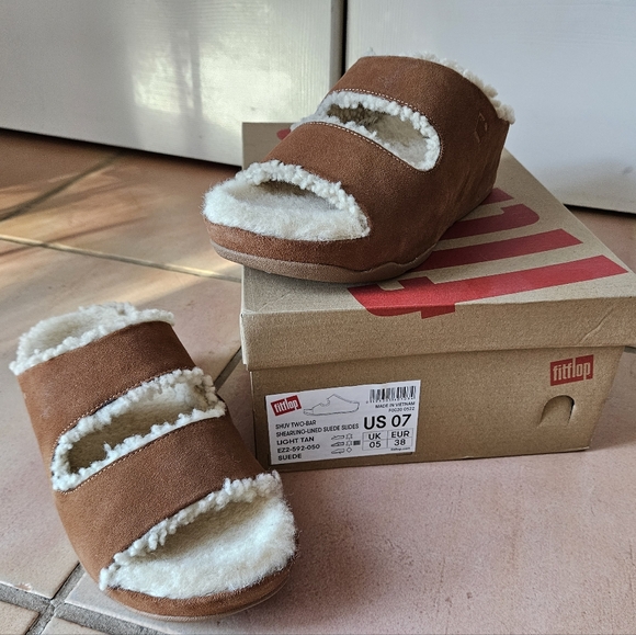 Fitflop | Shoes | Fitflop Shuv Twobar Shearling Lined Suede Slides ...